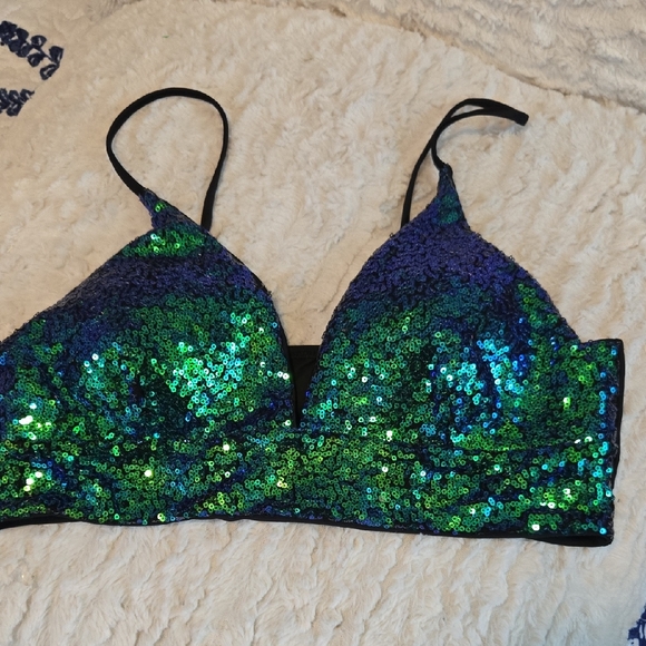 Swim | Sequin Bralette In Green And Blue | Poshmark